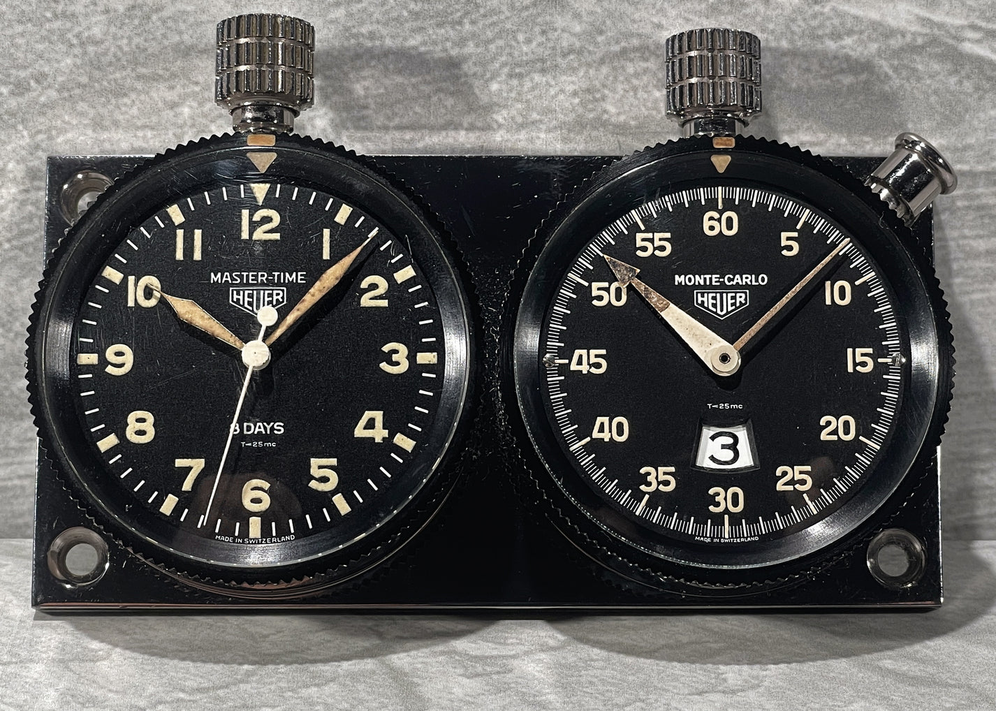 Heuer Master-Time Clock & Monte Carlo Chronograph Instrument Panel (Pr ...